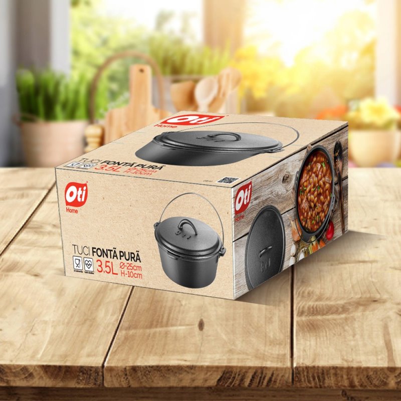 Tuci din Fonta Pura cu Capac, 3.5 Litri, 4.5 Kg, diametru 25 cm – Doar ...